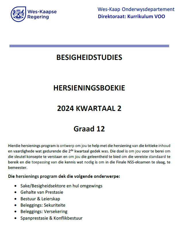 Besigheidstudies Gr 12 K2 Hersieningsboekie | WCED ePortal